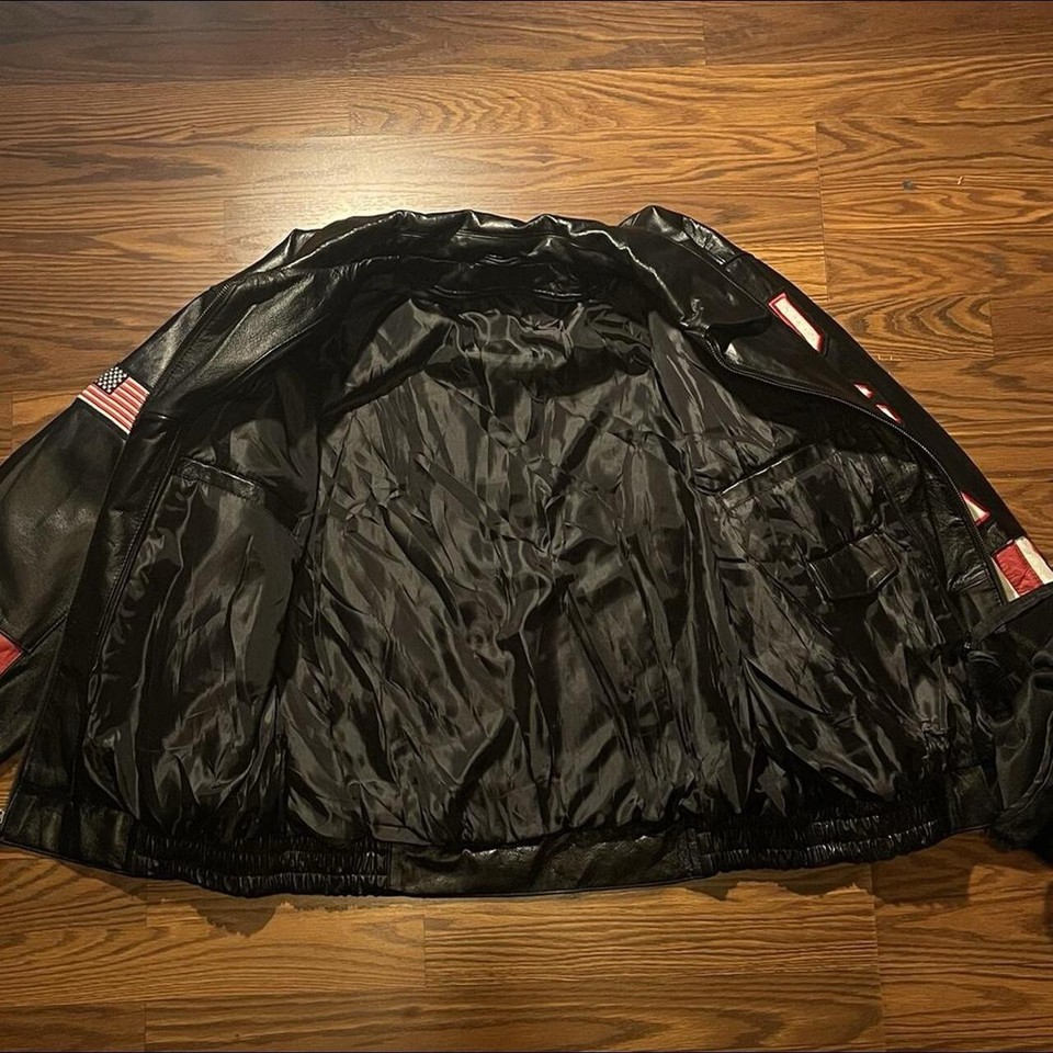 Men's Vilanto Leather Motorcycle Riding Jacket Eagle Flag USA w/Liner ...
