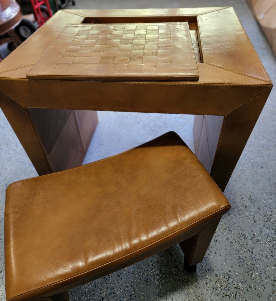 Vintage Leather Chess/ Backgammon, Checker Game Table, & Matching ...
