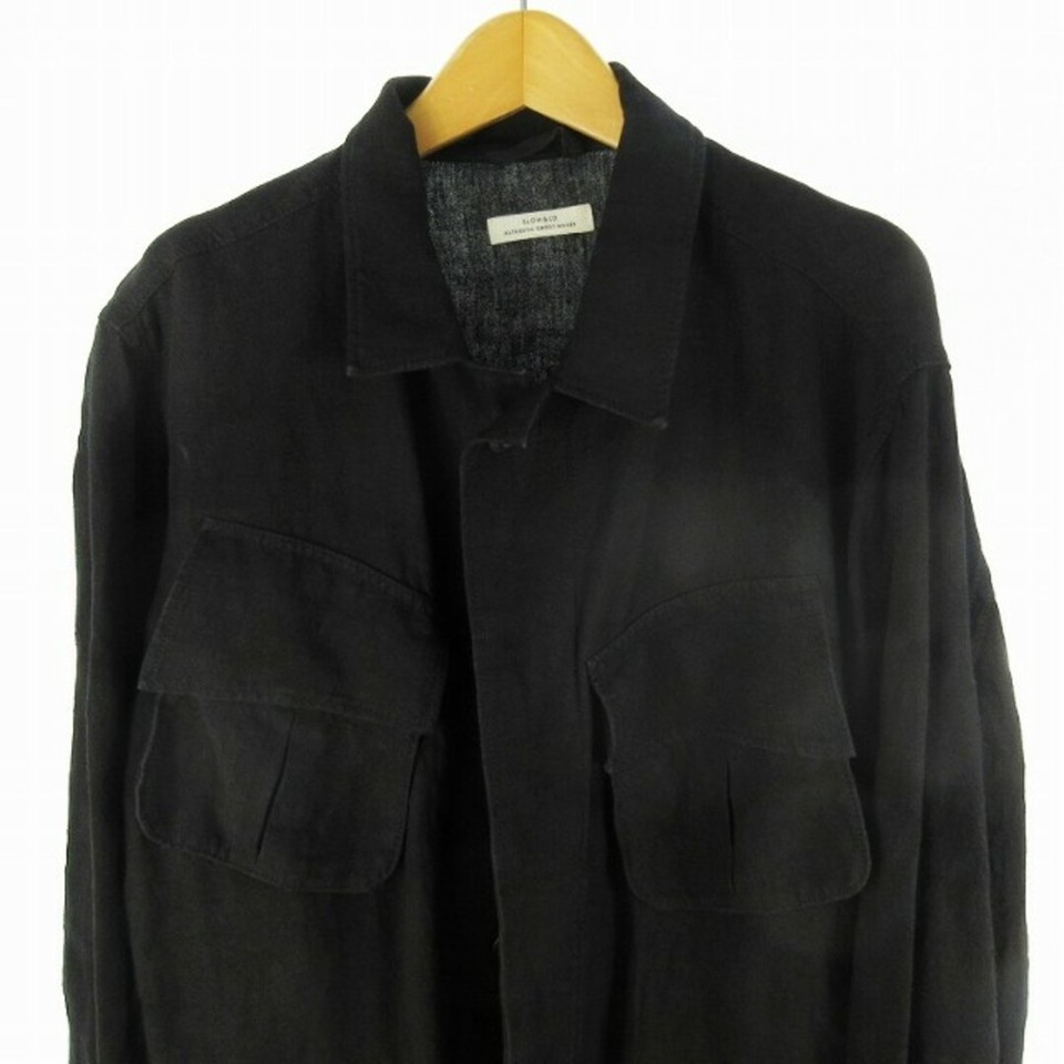 SLOW & CO Linen Jungle Fatigue Shirt Long Sleeve Black Hemp 2 Used ...