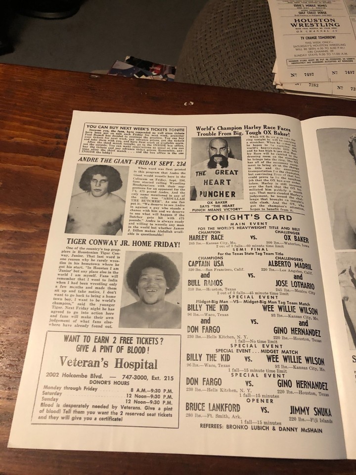 Vintage 09/09/1977 Houston, TX Paul Boesch Wrestling Program NWA/AWA ...