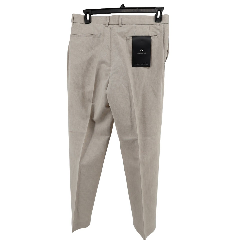 Claiborne Mens Dress Pants 34x30 Beige Linen Blend Flat Front - New ...