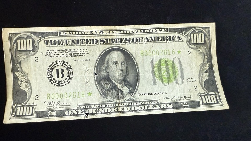 1934 $100 dollar* Star * Federal Reserve Note of New York Start With B ...