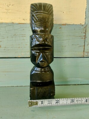 Vintage Tiki Aztec Mayan Polynesian Carved Obsidian Gold Sheen Stone ...