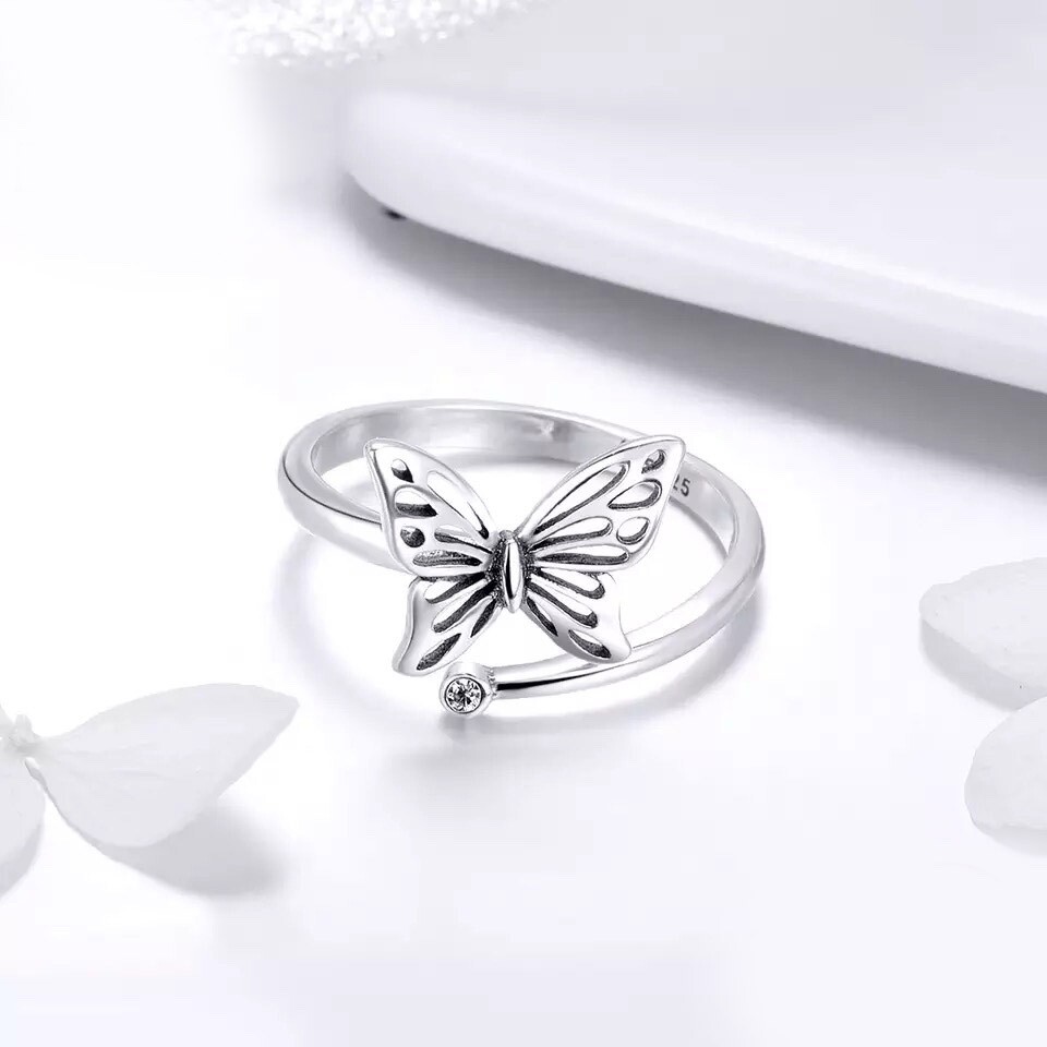 925 sterling silver adjustable butterfly ring, elegant butterfly ring ...