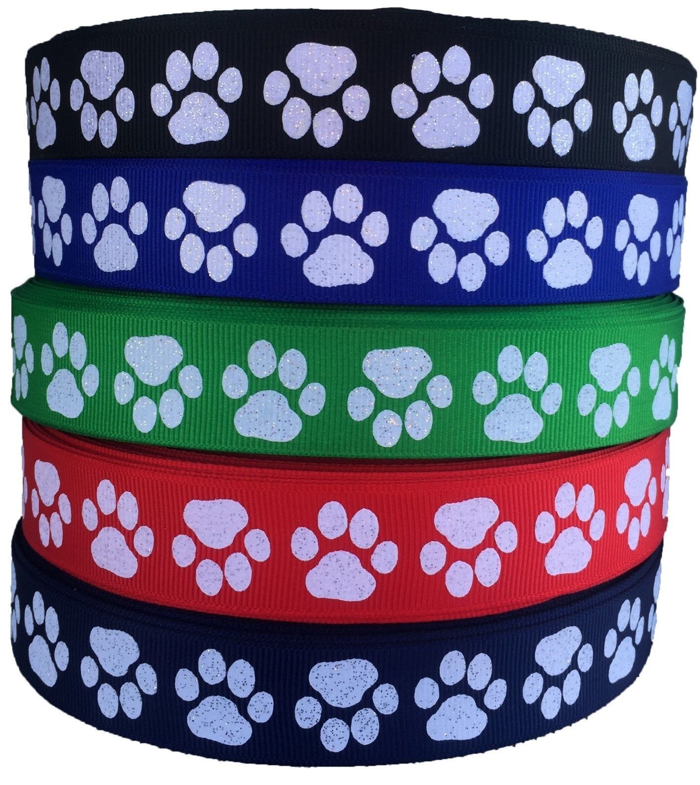 5 YDS 7/8" GLITTER TIGER PAW PRINT CHEER GROSGRAIN RIBBON 5 COLORS U ...