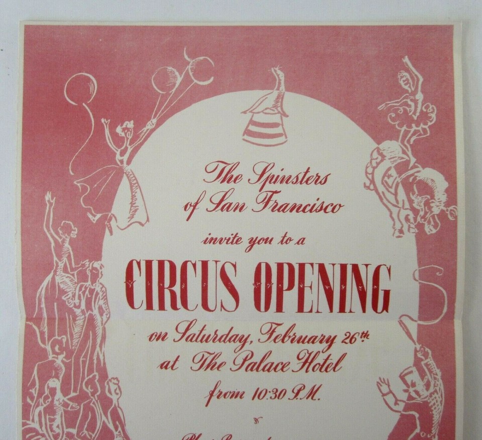 Palace Hotel Spinsters of San Francisco Circus Fundraiser Handbill ...