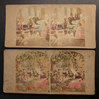 (2) Color Tinted Stereoview Photos Groups of People Seaside Excursion ...
