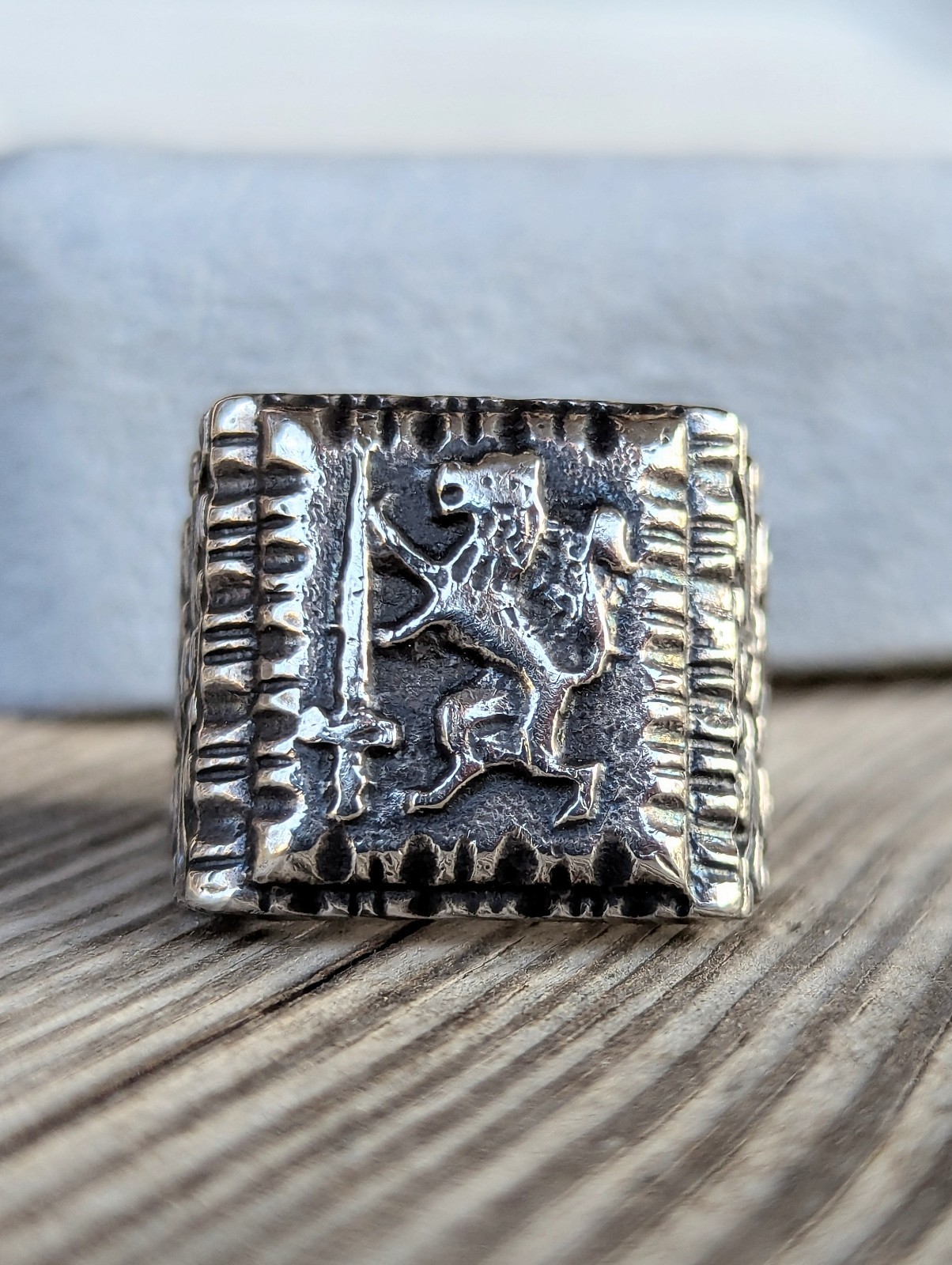 Vintage Mexican Biker Ring Lion Signet Mens Sterling … - Gem