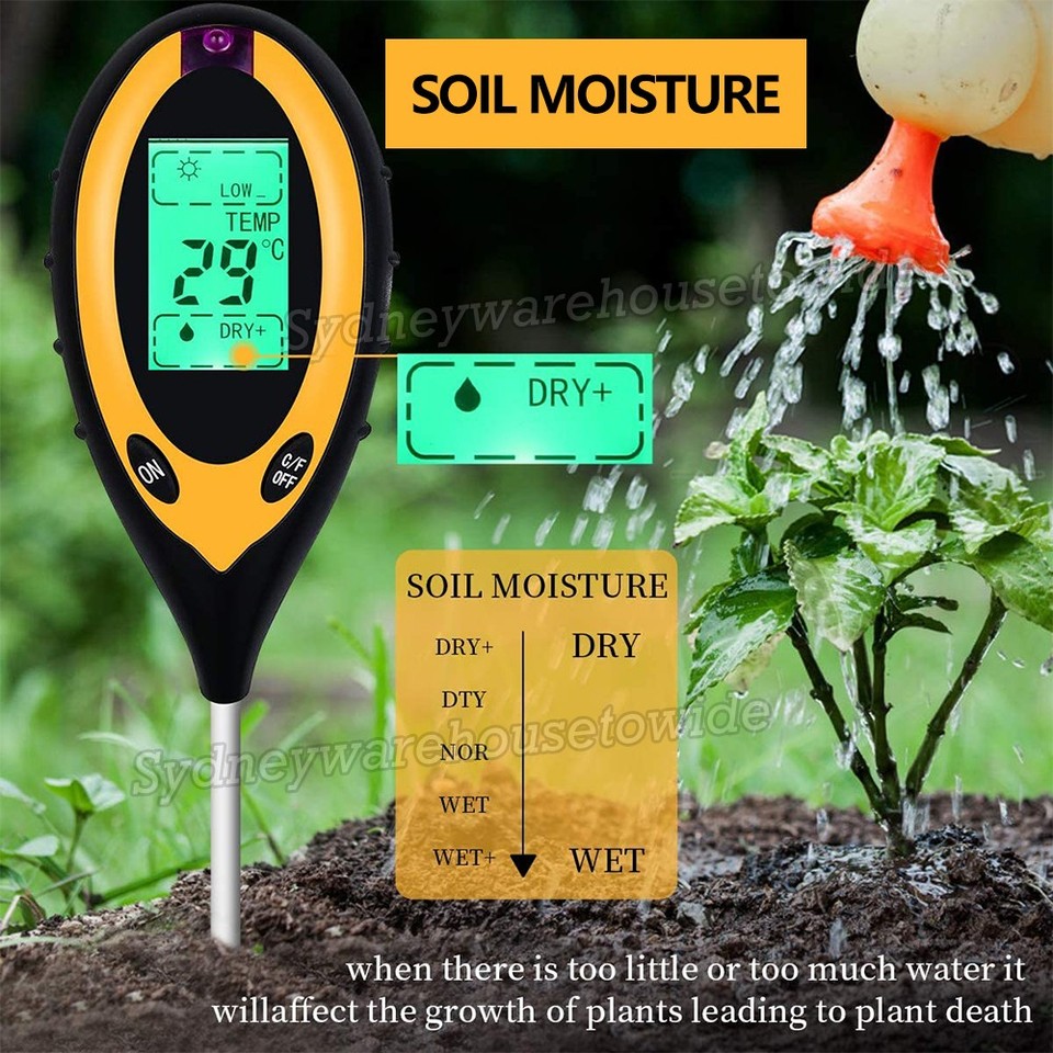 4 in 1 Soil PH Tester Moisture Sunlight Light Test Meter for Garden ...