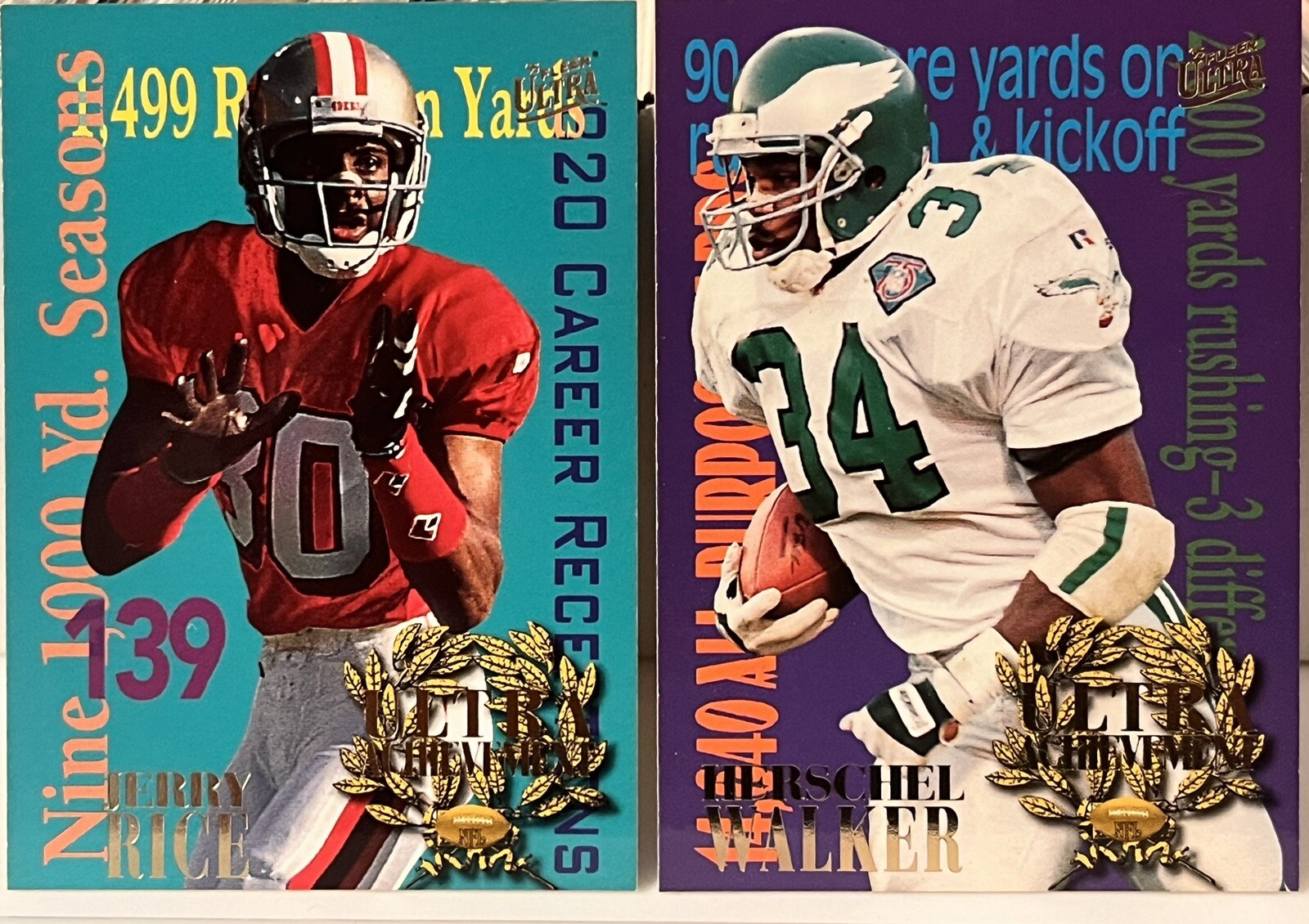 (2) 1995 Fleer Ultra Ultra Achievement Inserts Jerry Rice & Herschel ...
