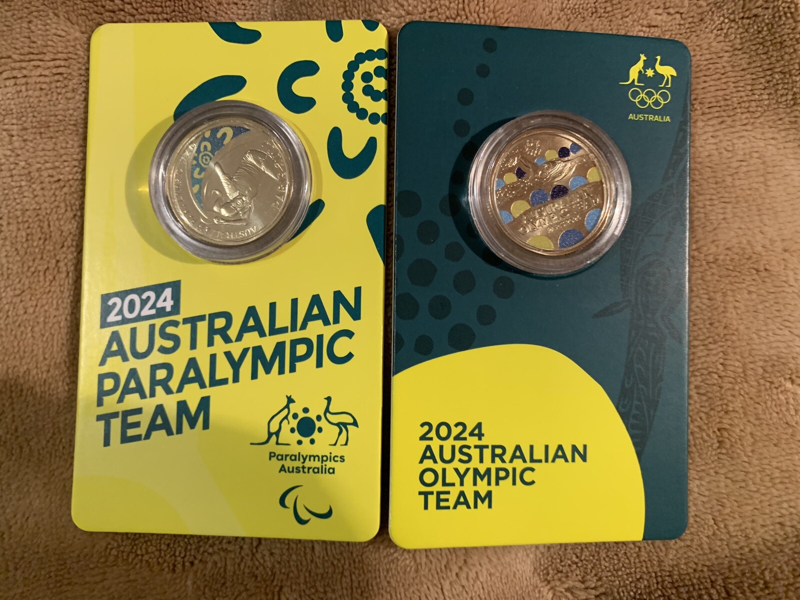 2024 $1 Australian Olympic Team & Paralympic Team Coloured Coin. ( 2 ...