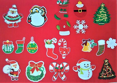 Embroidered Iron On Christmas Patches Santa Wreath Snowflake Snowman ...