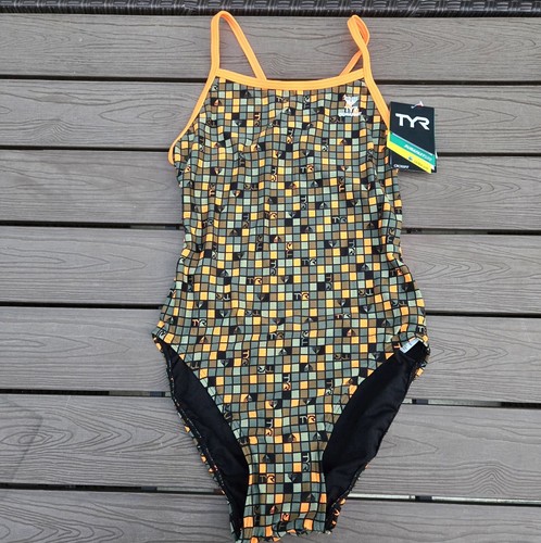 TYR Durafast Retro Check Women Crosscutfit Orange/camo 1 Pc Swimsuit SZ ...