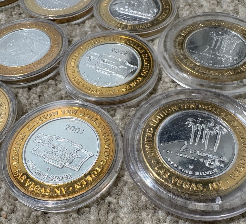 LOT of 11 Las Vegas $10 Silver Casino Gaming Tokens .999 Fine Silver ...