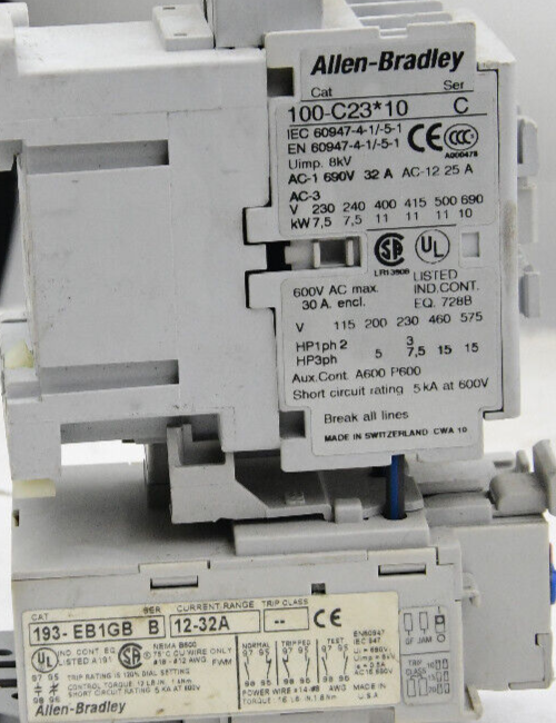 100-C23D10-C Allen-Bradley 23A 110/120V 50/60Hz IEC Contactor w/ 193 ...