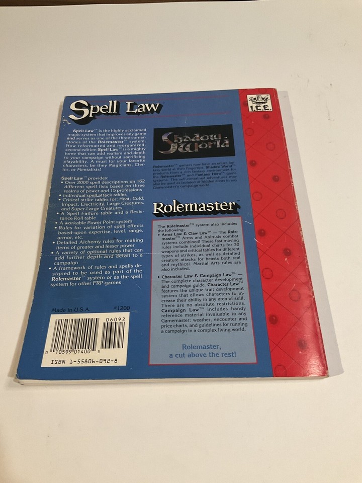 Spell Law Rolemaster Roleplaying Game Supplement ICE 1200 | eBay