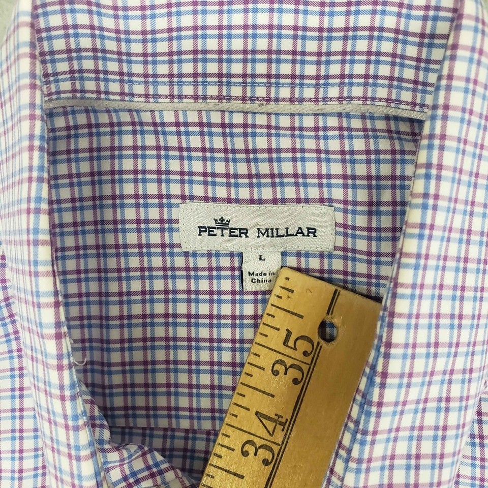 Peter Millar Crown Finish Check Dress Shirt Mens L Purple Blue Cotton ...