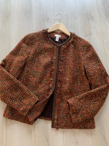 Chico Brown Metallic Tweed Front Open Jacket Sz 1 | eBay