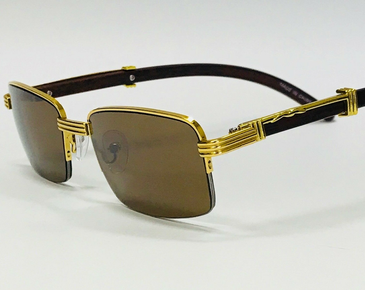 Fashion Retro Rimless Gold Wood Buffs Square Migos Men Hip Hop Rapper ...