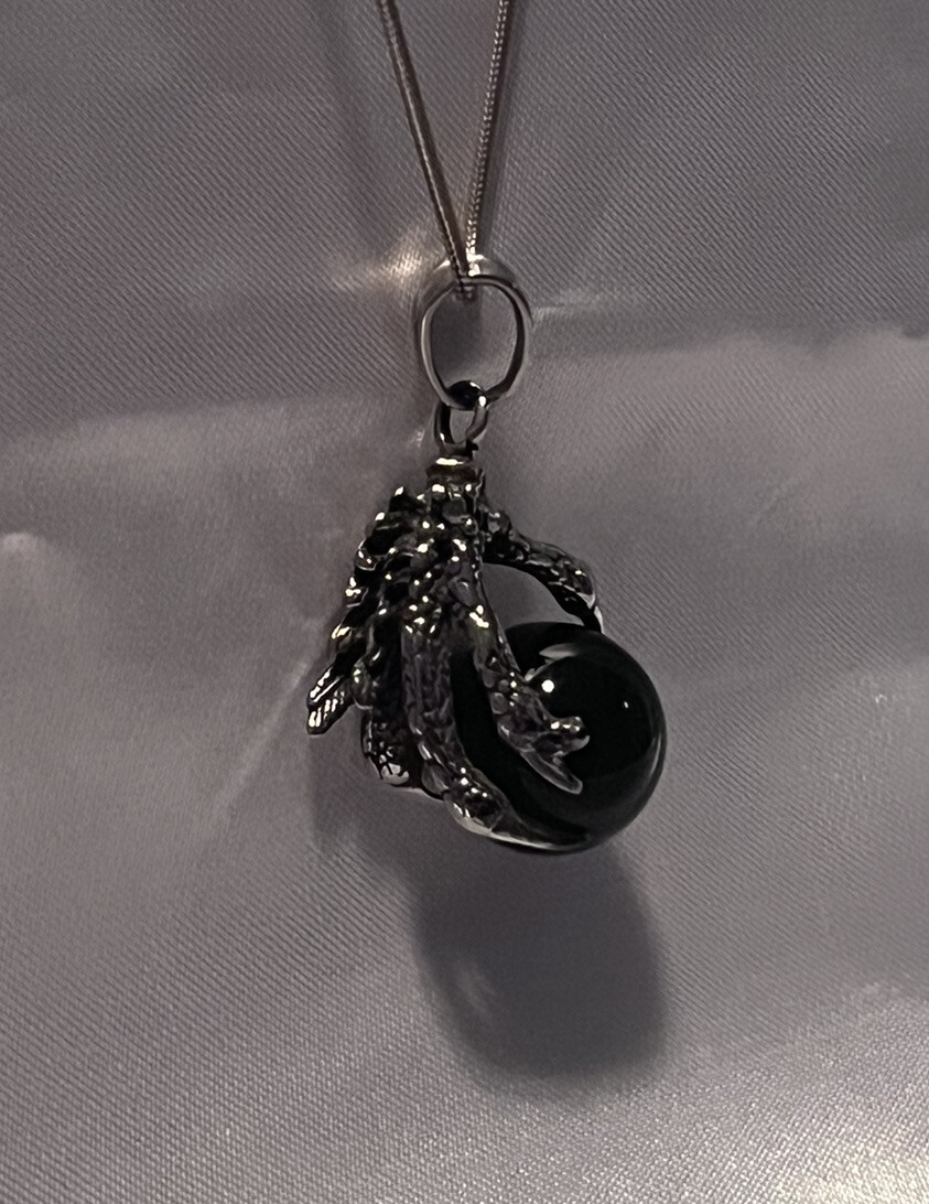 BIRD CLAW/TALON PENDANT W/ FAUX ROUND BLACK STONE - Gem