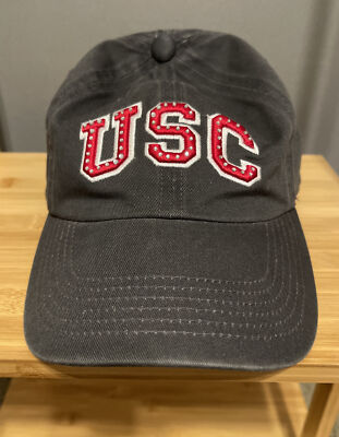 USC Women’s Cotton Ball Cap Gray & Red w Crystals Adjustable Strapback ...