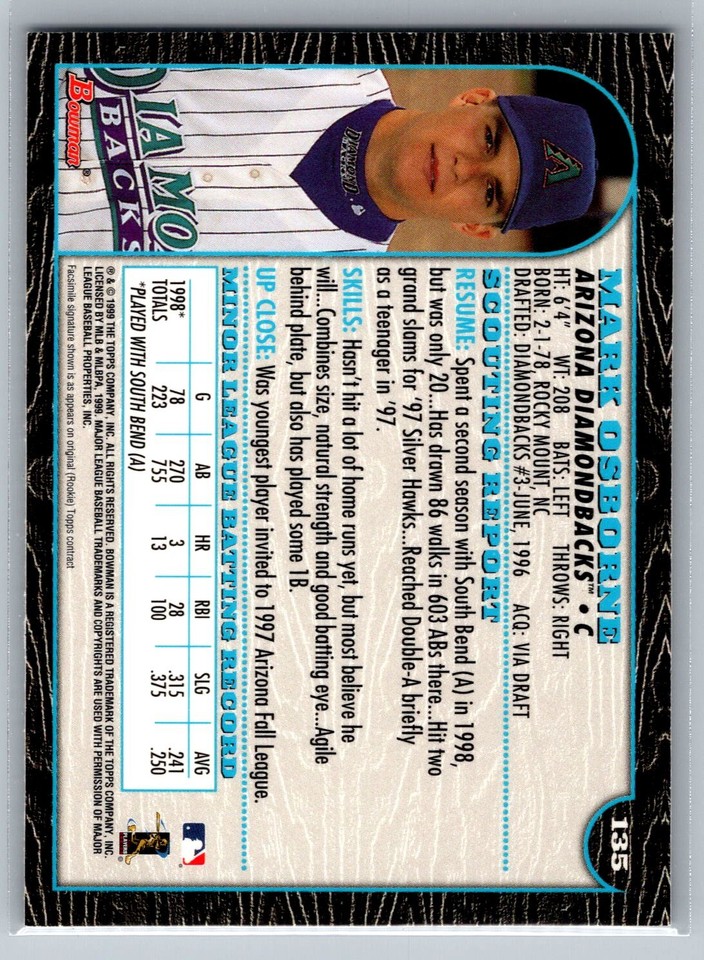 Mark Osborne 1999 Bowman BASEBALL #135 Arizona Diamondbacks | eBay