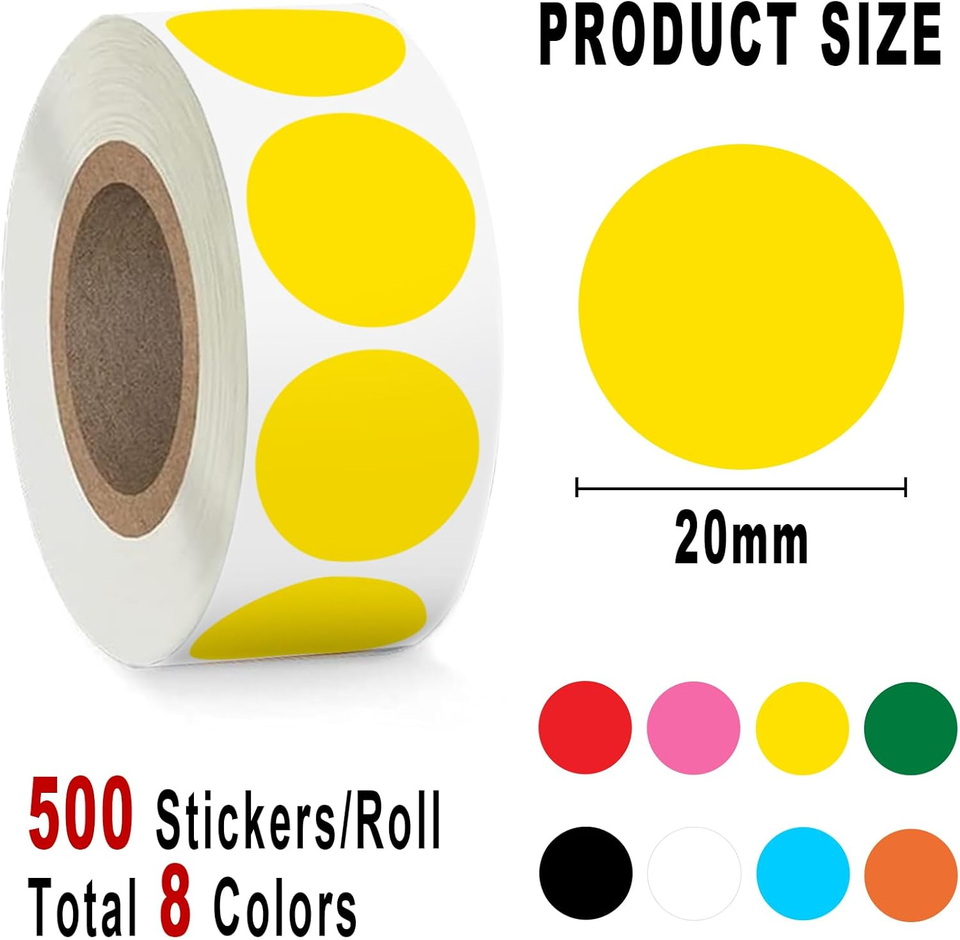 4000 Pezzi Bollini Adesivi Colorati 20Mm Etichette Adesive Colorate ...