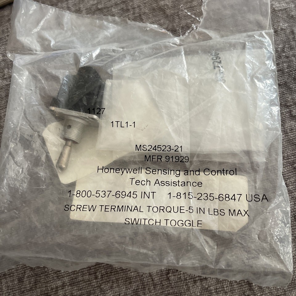 Honeywell Toggle Switch MS24523-21 NEW WITH HARDWARE BACK ENGINE ON OFF ...