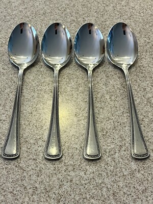 Oneida Stainless Needlepoint Beaded Artistry (4) Dinner/Table Spoons ...