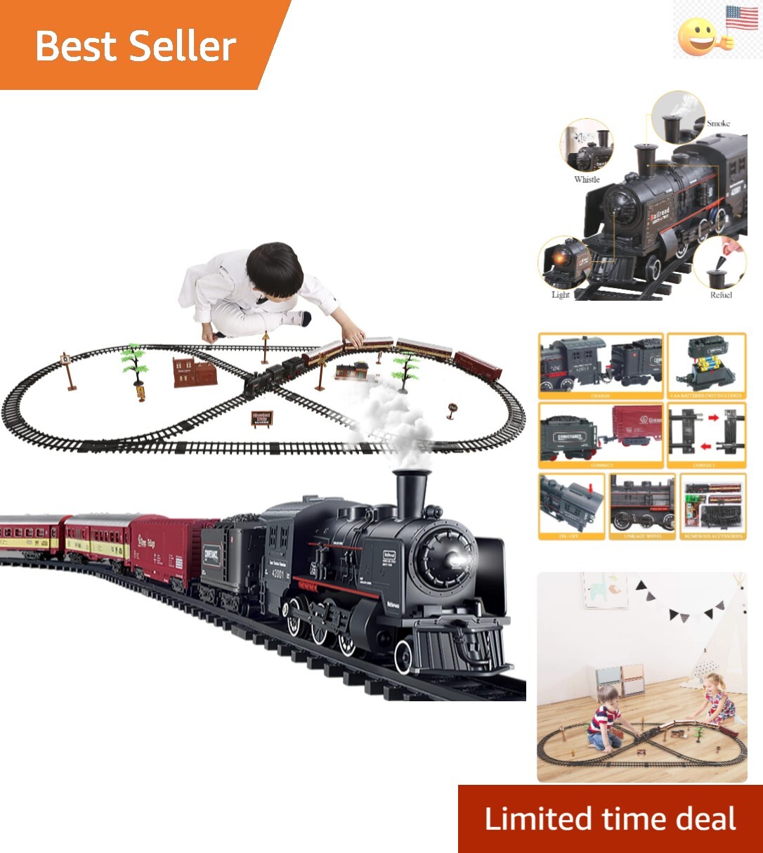 Electric Classical Train Set - Steam Locomotive - Smoke, Light, and ...