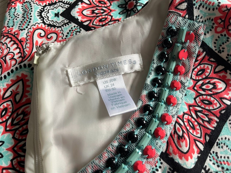 Women's LONDON TIMES Beaded Detail Patterned Dress Size 20W | eBay
