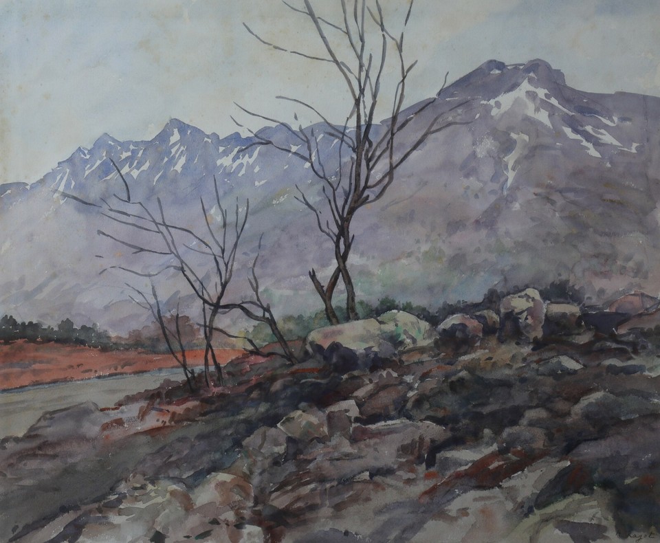 André Ragot (1894-1971) Watercolour Landscape Mountain pierre Loti Far ...