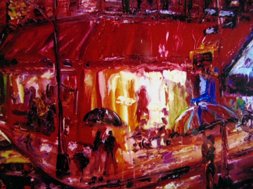 LISTED ARTIST Arthur Robins Oil Painting NYC CITYSCAPE rain cars night ...