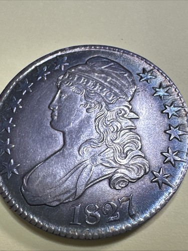 1827 (Square Base 2) Capped Bust, Silver 50c AU/MS/UNC/TBD Rim Toned ...