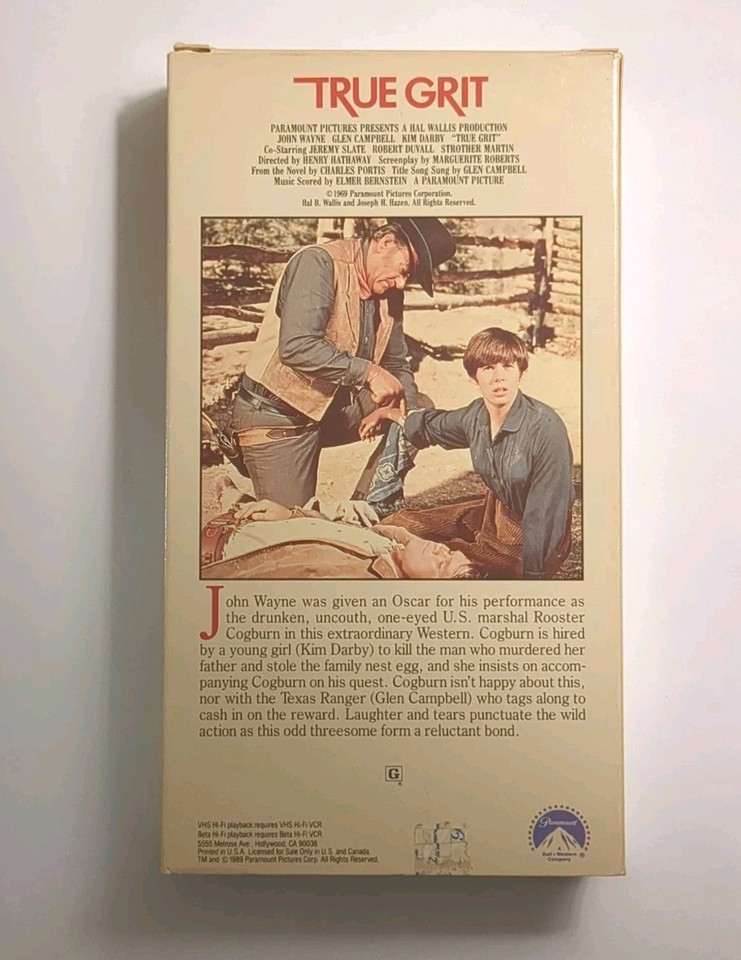 True Grit (VHS, 1989, Paramount) John Wayne/ Glen Campbell / Kim Darby ...