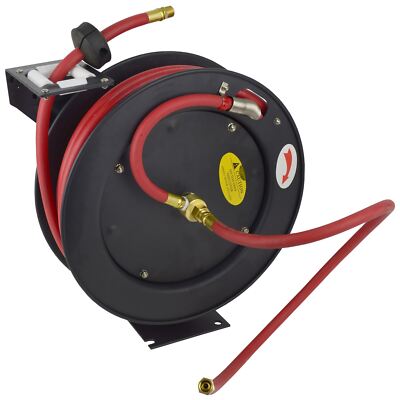 Retractable 50ft Air hose on Reel 3/8 BSP Spring Rewind Wall Mountable ...
