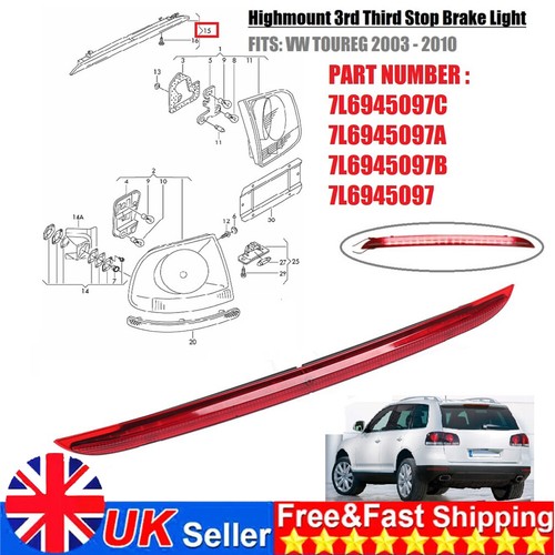 UK For VOLKSWAGEN VW TOUAREG 7LA 7L6 7L7 Red THIRD BRAKE STOP LIGHT ...