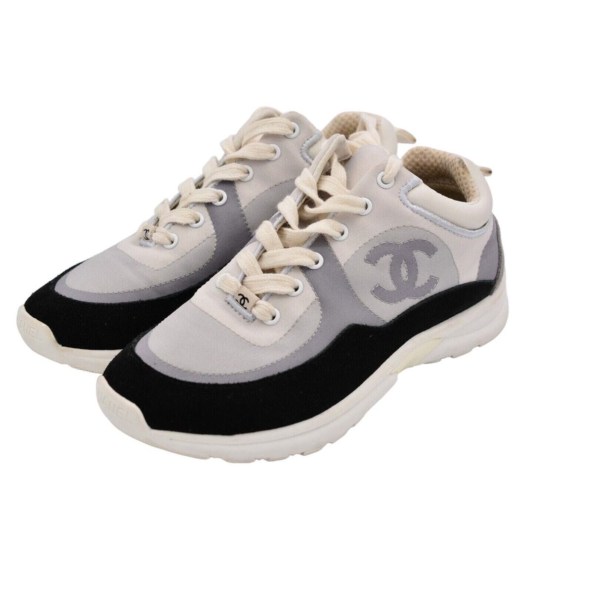 Chanel Size 37 Sneaker Trainer Black Suede Gray CC Chanel Size 37 Sneaker Trainer Black Suede Gray CC