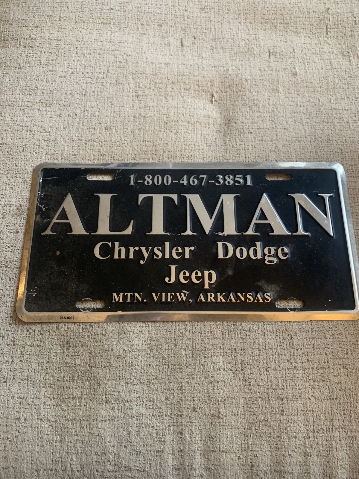 Altman Chrysler Dodge Jeep Arkansas ADVERTISING license plate | eBay