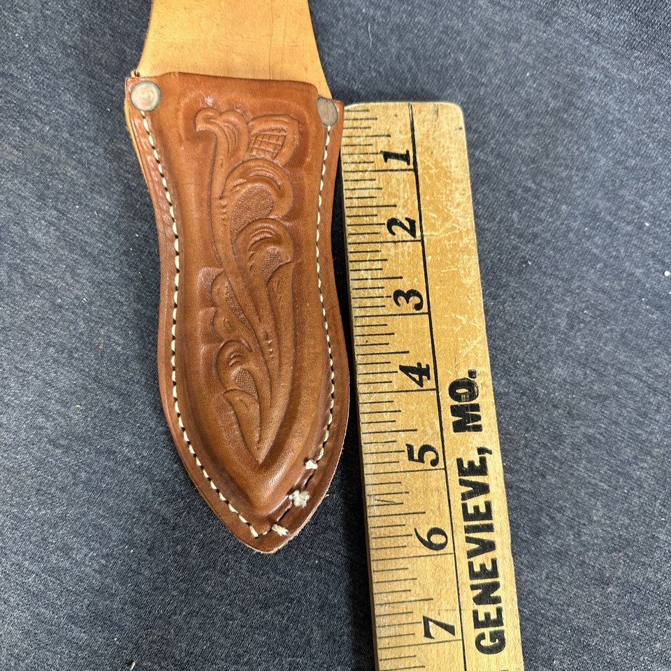 Embossed Leather knife sheath for 5in. Fixed Blade, Rivets, Made in U.S ...