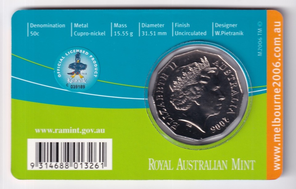 AUSTRALIAN: 2006 50 CENT XVIII COMMONWEALTH GAMES CYCLING UNC COIN # ...