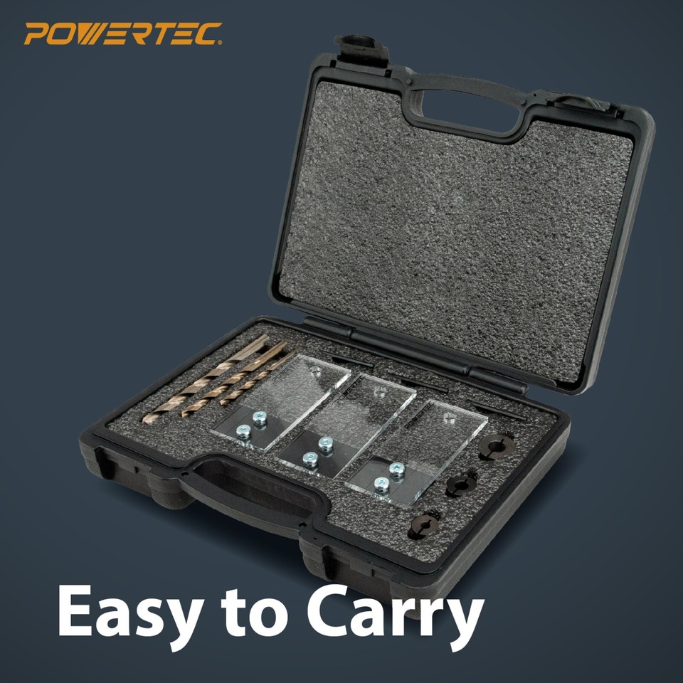 POWERTEC Complete Doweling Jig Kit w/ 1/2",3/8",1/4" Cobalt M-35 Drill ...