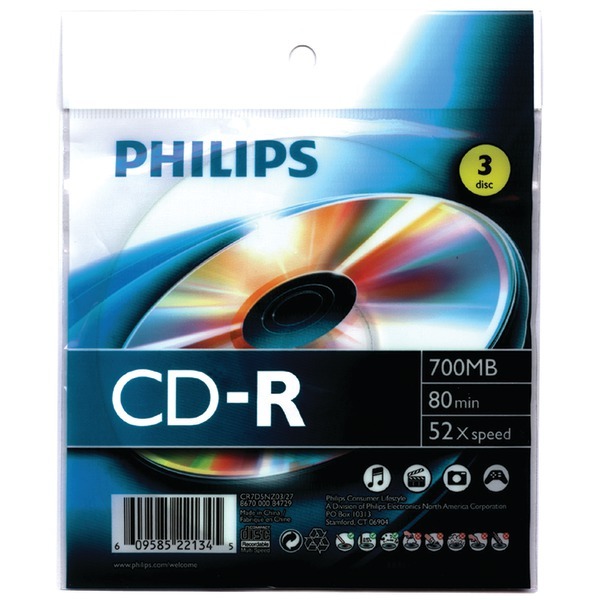 3 pack Philips CD-R 700MB 80min 52x Speed DISCS 80 minutes cd compact ...