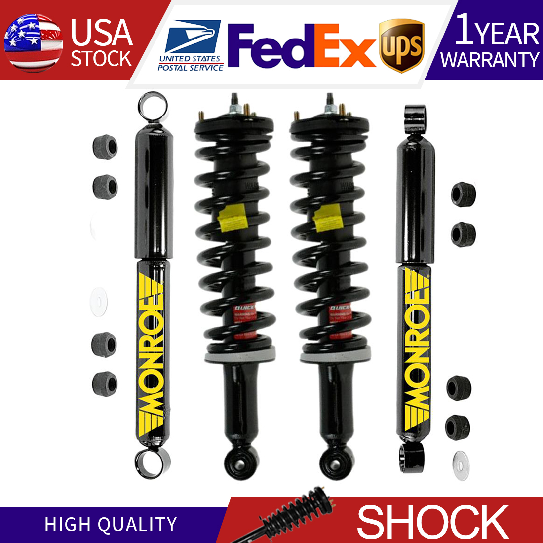 Monroe Rear Shocks & Front Suspension Struts Coil Springs Kit For ...