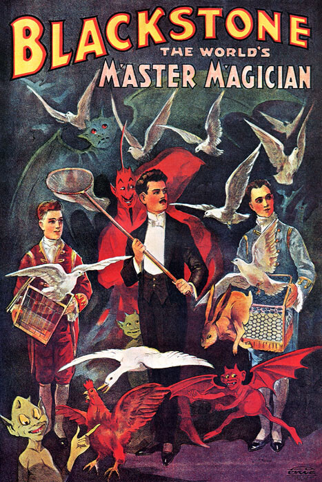 MAGIC BLACKSTONE MAGICIAN SHOW RED DEVIL RABBIT DOVE VINTAGE POSTER ...