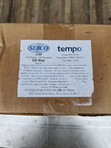 SEBCO 1109 Low Voltage 250 Watt Transformer 120V Primary 12V Secondary ...