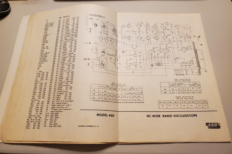 EICO DC-Wide Band Oscilloscope Instruction Manual Schematic Parts list ...
