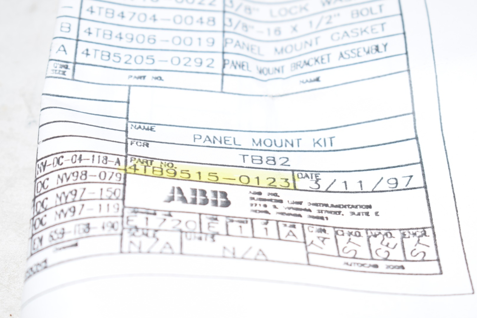 NEW ABB Bailey TB82 4TB9515-0123 Panel Mount Kit Hardware | eBay