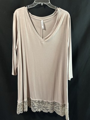 Women's Zenana Premium Tunic Top Lace Trim Hem Size 3X Plus Taupe ...