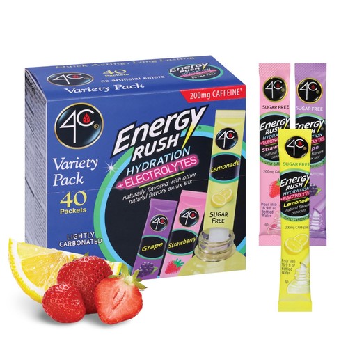 4C Energy Rush Variety Pack Drink Mix w/ Electrolytes – 40 Stix Packets ...